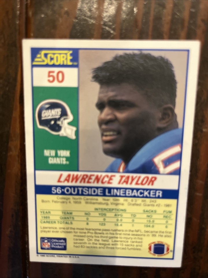 Lawrence Taylor 1990 Score #50 Autographed Signed Card AUTO Giants ...