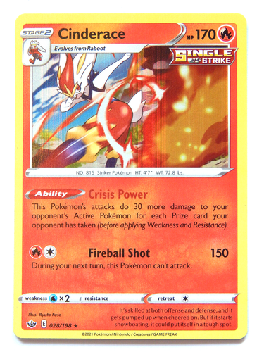 Cinderace 028/198 (NM, Pokemon Card, Chilling Reign, 2021, Fire, Holo ...