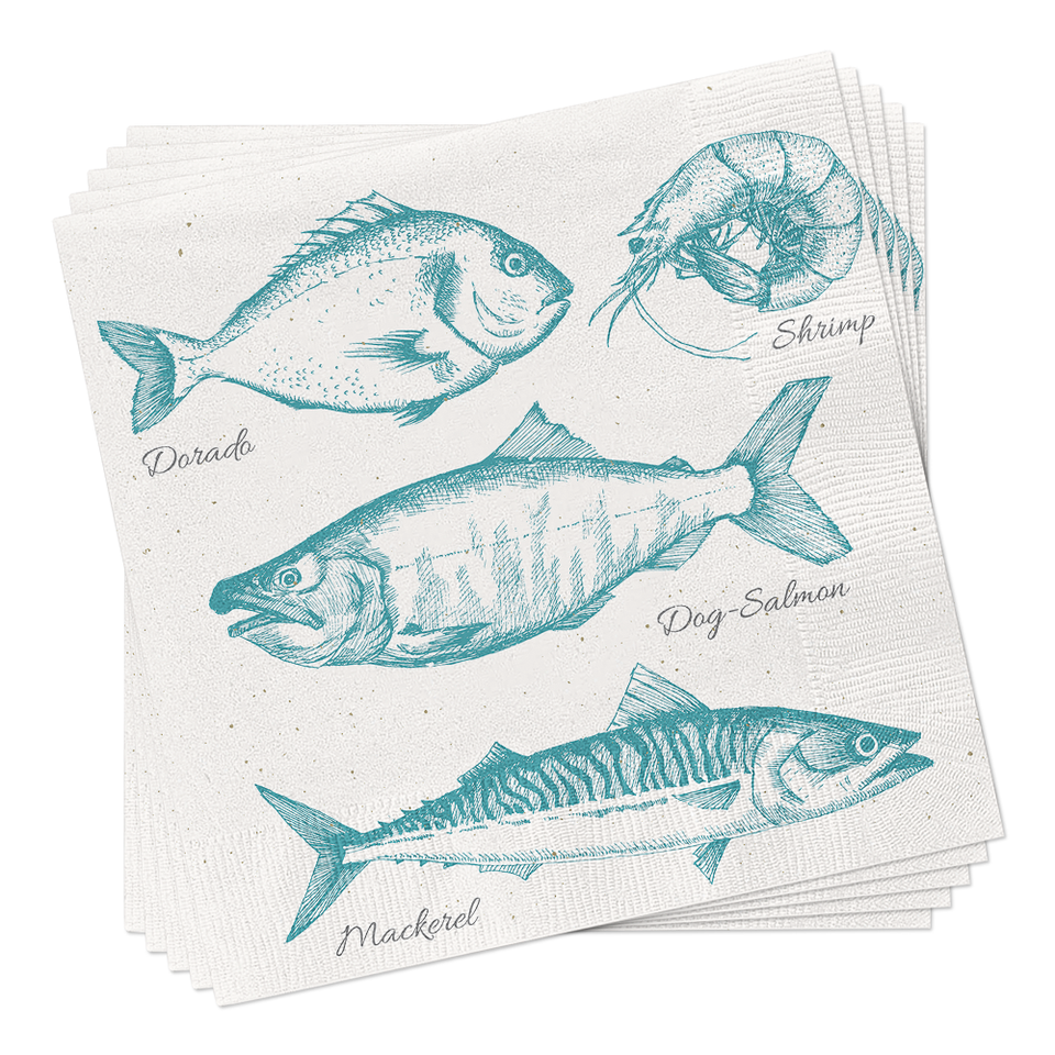 BIG CATCH Fish Beverage Napkins 20pcs Fishing Napkins, Coastal Cocktail ...