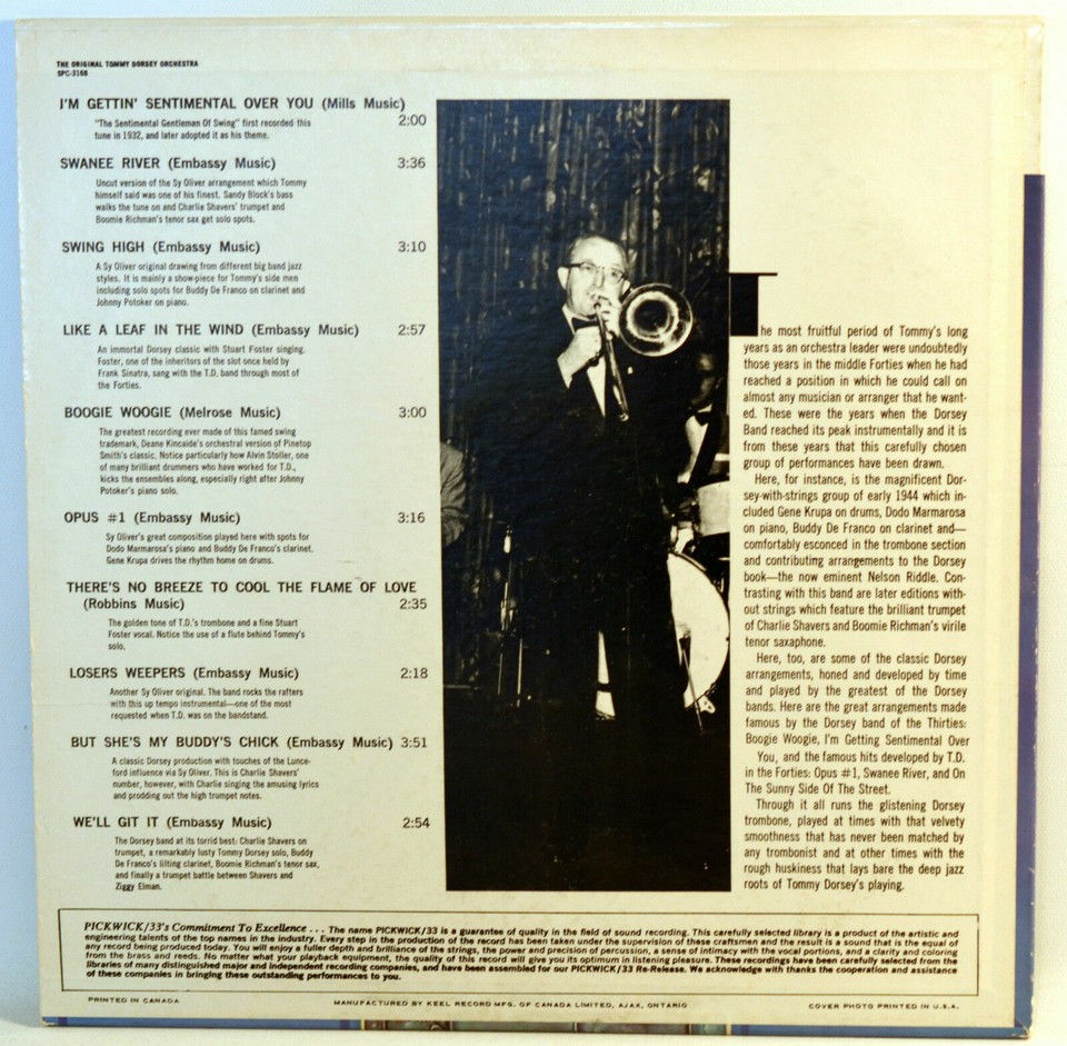 Album Vinyl The Great Tommy Dorsey and His Orchestra I'm Getting ...