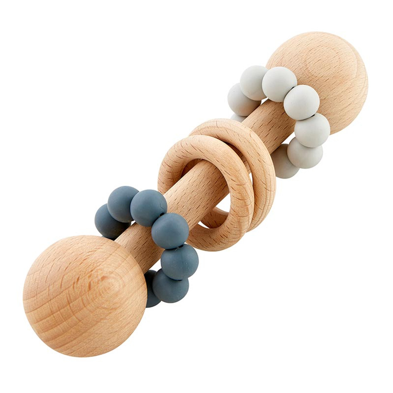 BlueSilicone and Wood Rattle - Teething Toy - 6" Long(L2393) - Stephan ...