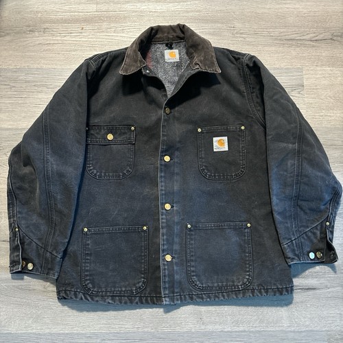 Vintage 90s Carhartt Detroit Quilted Chore Jacket (Size Large) Black ...