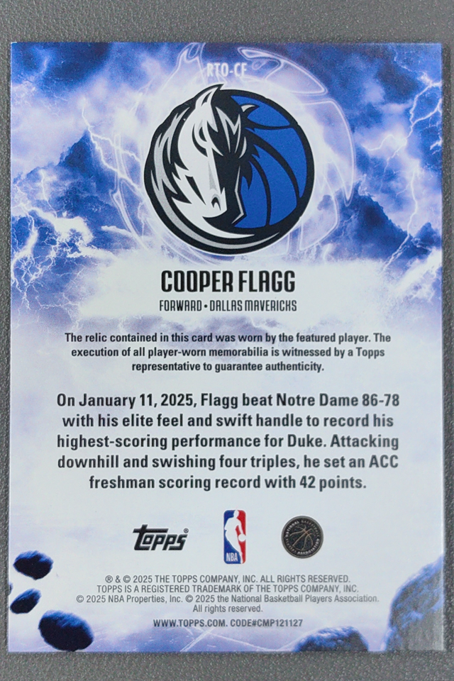 2025-26 Topps Cooper Flagg Rise To The Occasion Jersey RC #RTO-CF ...