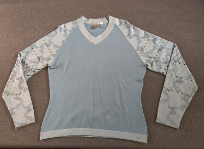 VTG Nike Golf Sweater Womans XL 12-14 Light Blue Paisley Sleeve V-Neck ...