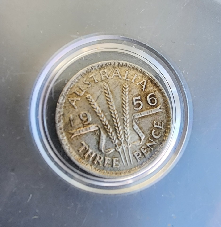 1956 Australia Three Pence Silver Coin Elizabeth II Dei Gratia Regina F ...