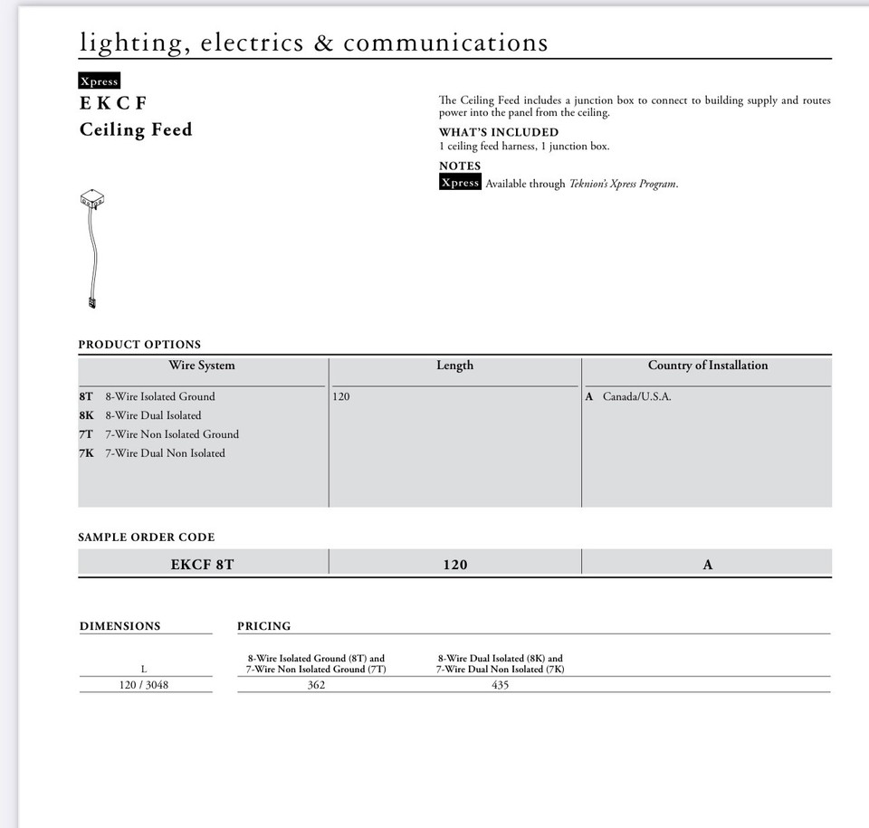 Teknion Leverage Ceiling Infeed - New Electric Power pole Feed ...