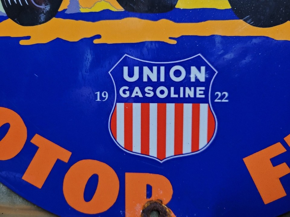 VINTAGE UNION GASOLINE PORCELAIN SIGN MOTOR OIL GAS STATION SERVICE ...