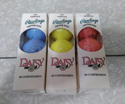 Rawlings Vintage Womens Daisy Yellow, Blue And Pink Golf Balls. | eBay