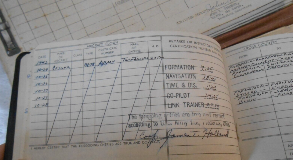 WWII US Air Force Pilot Flight Training Log 1943 Handwritten + | eBay