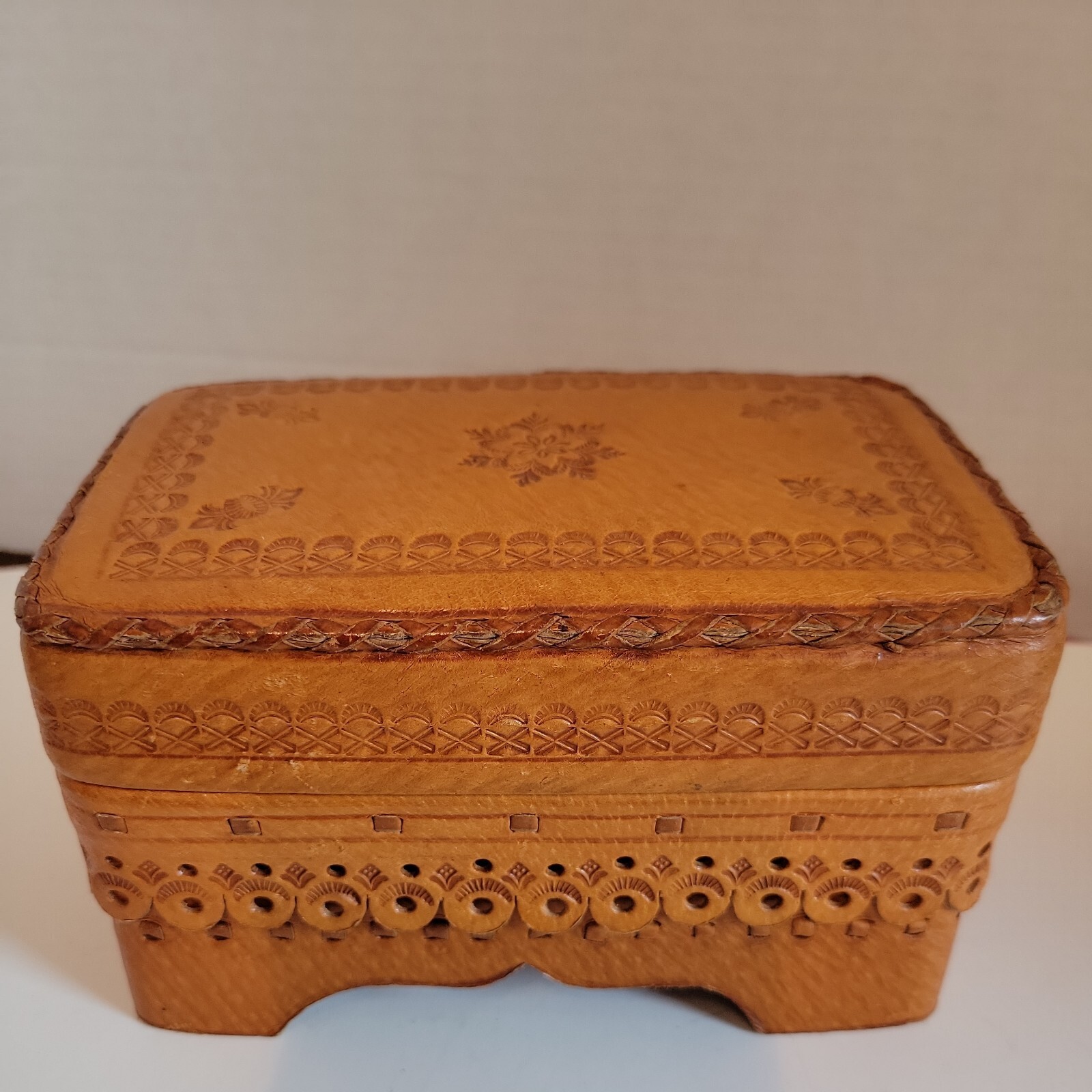 Leather handmade Vintage Antique Brown Box Hand Tooled Jewelry Case for ...
