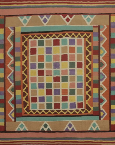 Checkered Wool Kilim Square Area Rug Pastel Color Hand woven Reversible ...