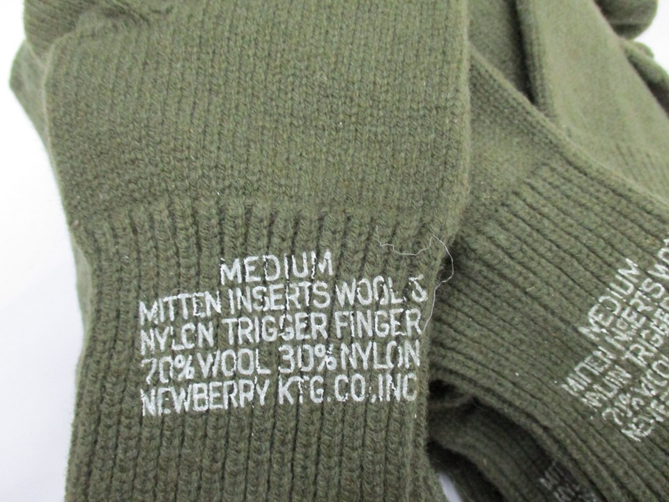 USGI TRIGGER FINGER MITTENS INSERTS OLIVE GREEN GLOVES 70%WOOL 30%NYLON ...