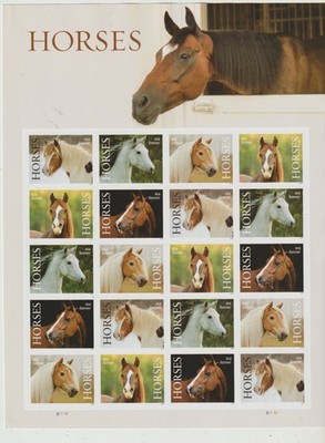 USPS Horses sheet of 20 1 ounce letter rate stick on stamps sent from ...