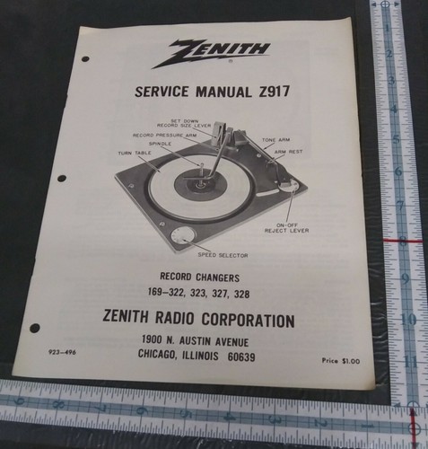 Zenith Service Manual Z917 Record Changers 169-322 323 327 328 | eBay