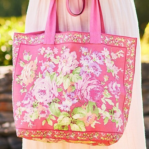 April Cornell Cottage Rose Market Bag Tote Purse 100% Cotton Pink ...