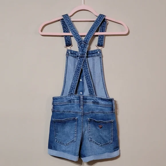 Guess Size 27 Juniors Denim Bibbed Cuffed Short Overalls Blue Jean ...