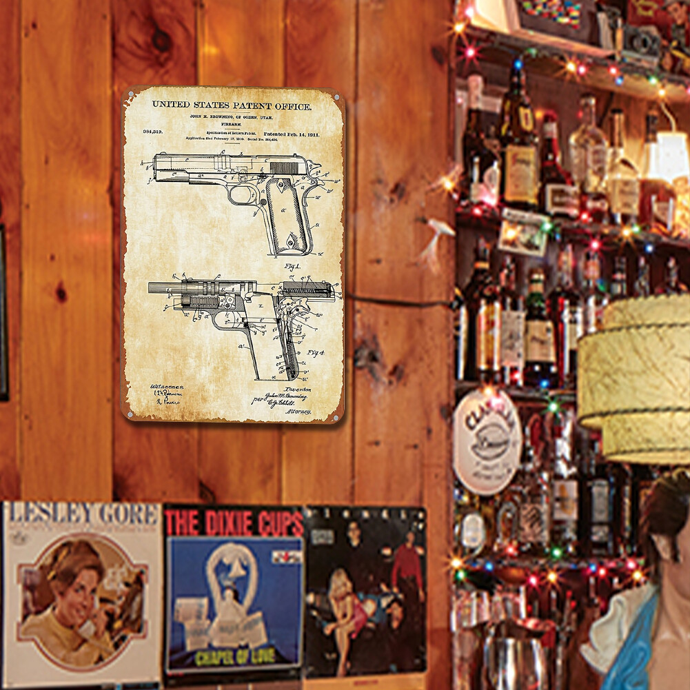 LF# Vintage Metal Plate Gun Rectangular Iron Painting Wall Art Home ...