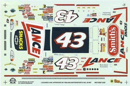 Slixx 1259 #43 Lance 1997-Rodney Combs/Dennis Setzer 1/24 Nascar decal ...