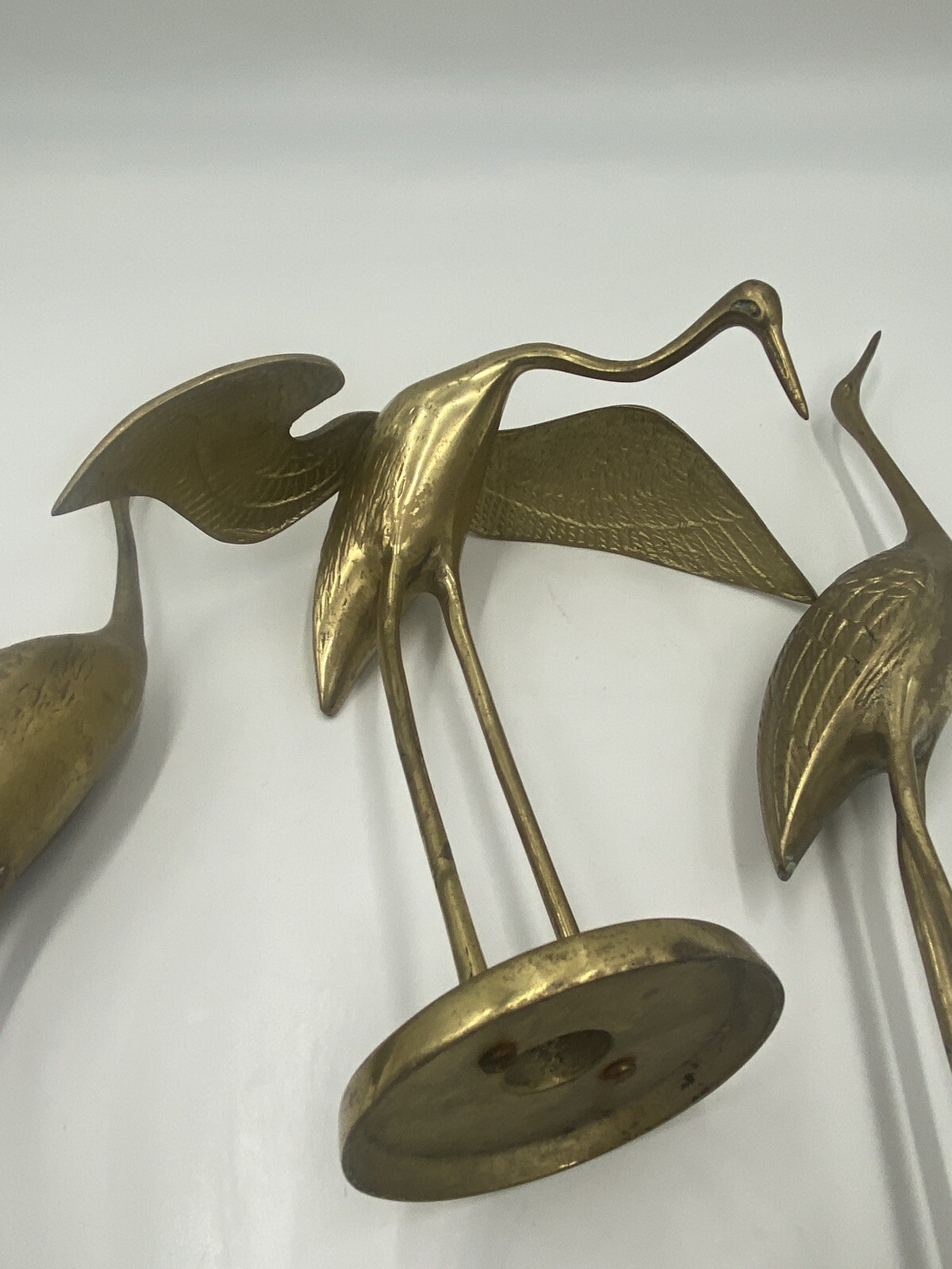 Set of 3 Vintage Solid Brass Crane Taper Holders Set Birds Statue | eBay