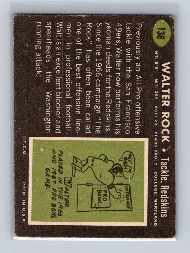 1969 Topps Football Walter Rock #136 Redskins | eBay