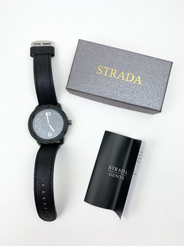 Strada Men’s Black Watch Dial Black Vegan Leather Strap New | eBay