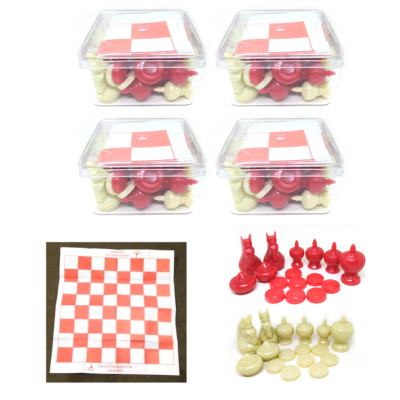 4 sets Thai Chess + Paper Board Makruk Vintage Plastic Box package (Red ...