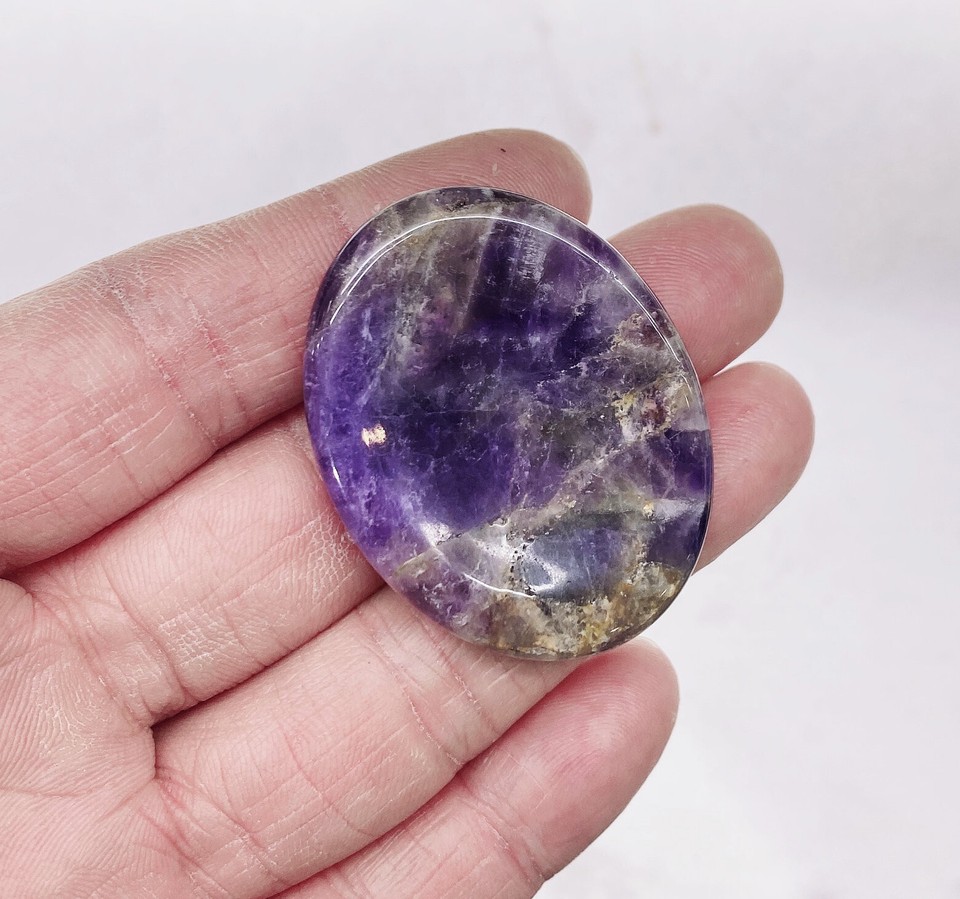 2pcs Natural Amethyst Worry Stone Palm Reiki Crystal Quartz Healing ...
