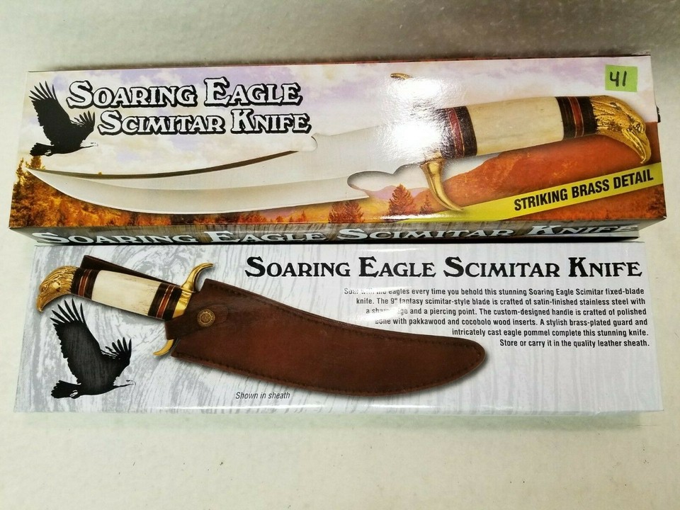 Soaring Eagle, Scimitar knife, leather sheath, polished bone handle | eBay