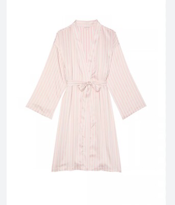 Victoria's Secret Iconic Striped Kimono Satin Robe Pink White XS - S | eBay