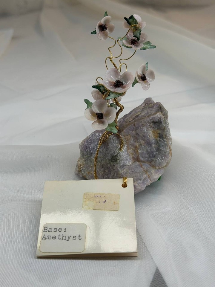 Vintage Jade Glass Floral Bonsai Tree Amethyst base sculpture "Forever ...