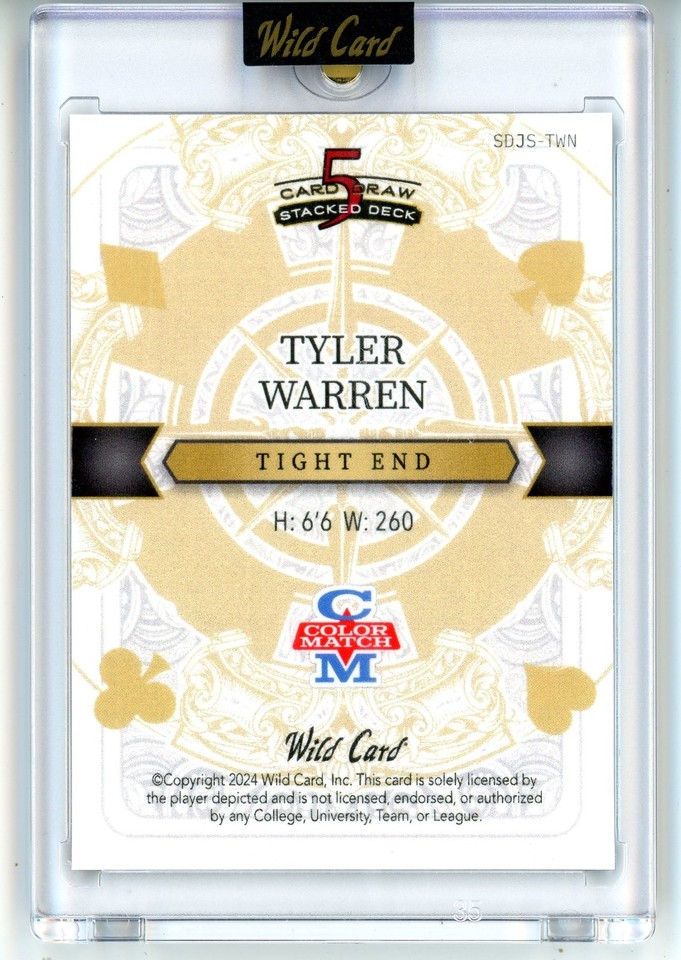 Tyler Warren 1/1 PRC 2024 Wild Card 5 Card Draw Stacked Deck Color Match Scope | eBay