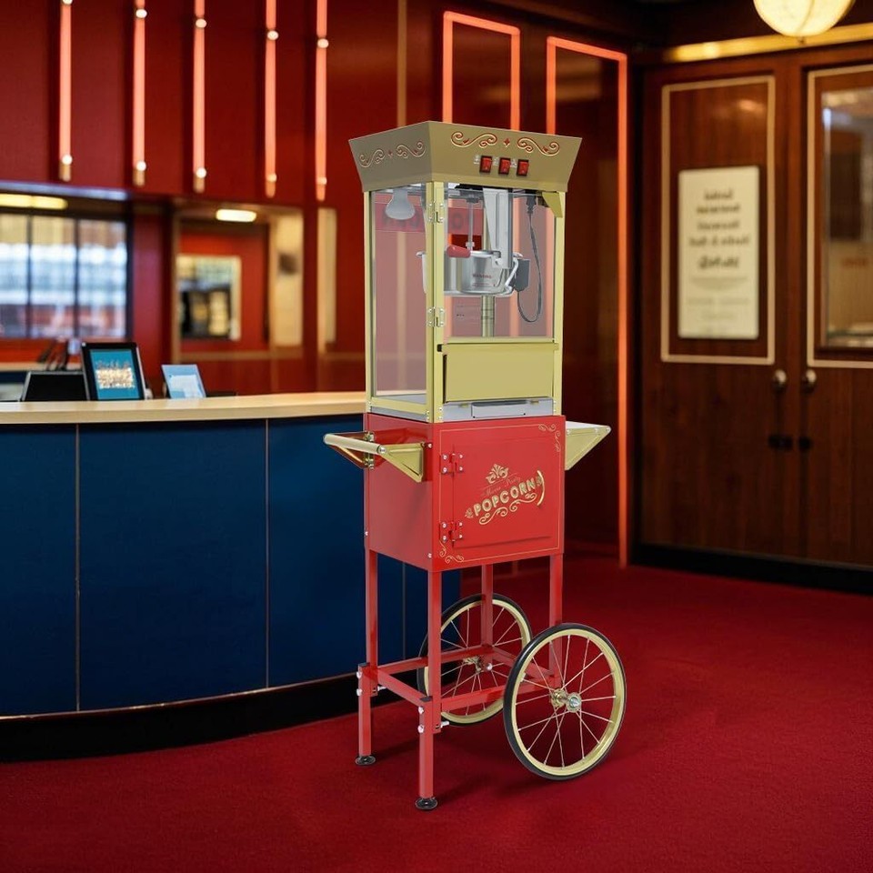 12 Oz Popcorn Machine Cart,850W Popcorn Maker Machine w/ Stainless ...