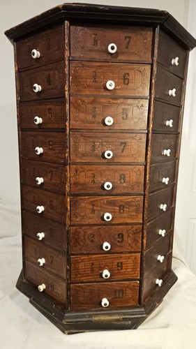 Antique Hardware Store Cabinet Octagon Rotating 72 Drawers American ...