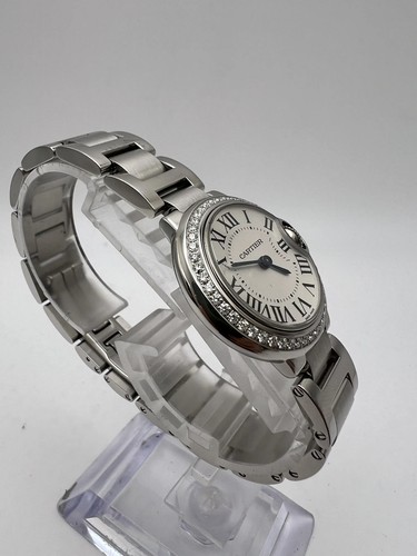Cartier Ballon Bleu 28mm Factory Diamond Bezel W4BB0015 Silver Dial Box ...
