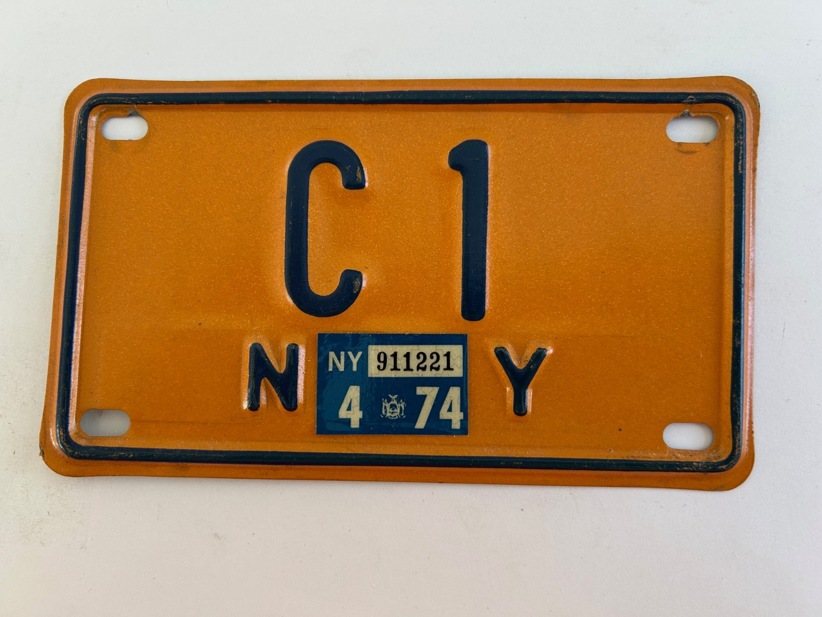 1974 New York Motorcycle License Plate Low Number Digit C1 RARE!! All ...