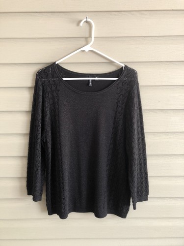 Relativity women's XL black shimmer crochet knit patterned 3/4 sleeve ...