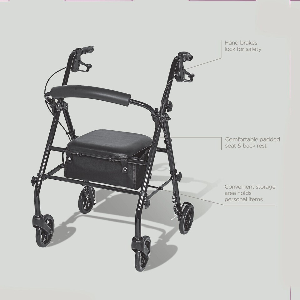 Equate Rolling Walker For Seniors, Rollator Walker with Seat and Wheels ...