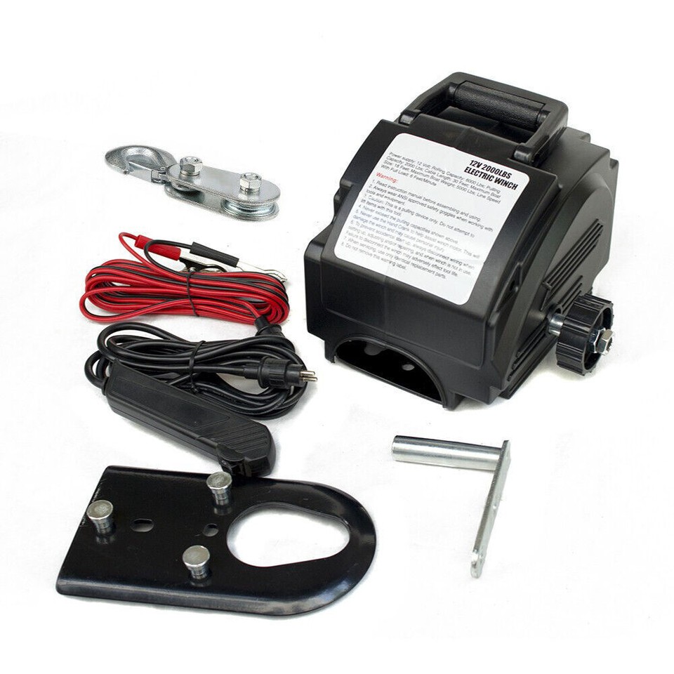 12V 300W Portable Electric Winch 2000LB Remote Towing Hitch Truck ...