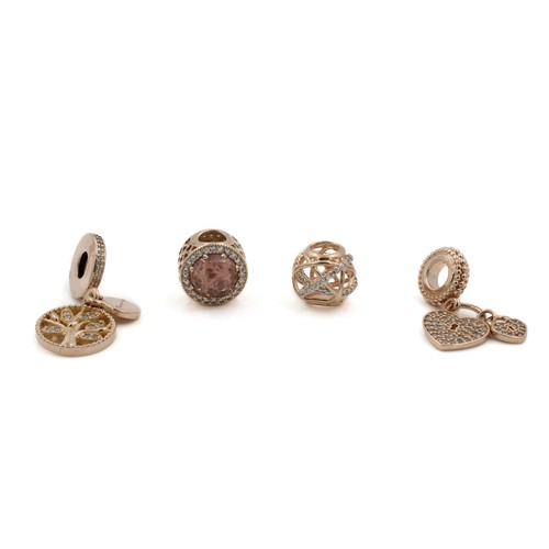Pandora Gold-Toned Heart Padlock Galaxy Family Tree Charms Lot of 4 # ...