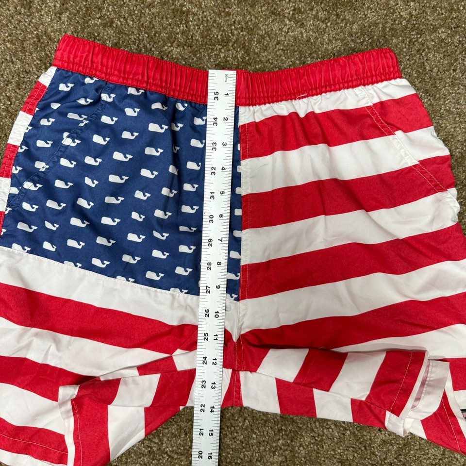 Vineyard Vines USA Flag Chappy Swim Trunks Mens Small Red Whale Print ...