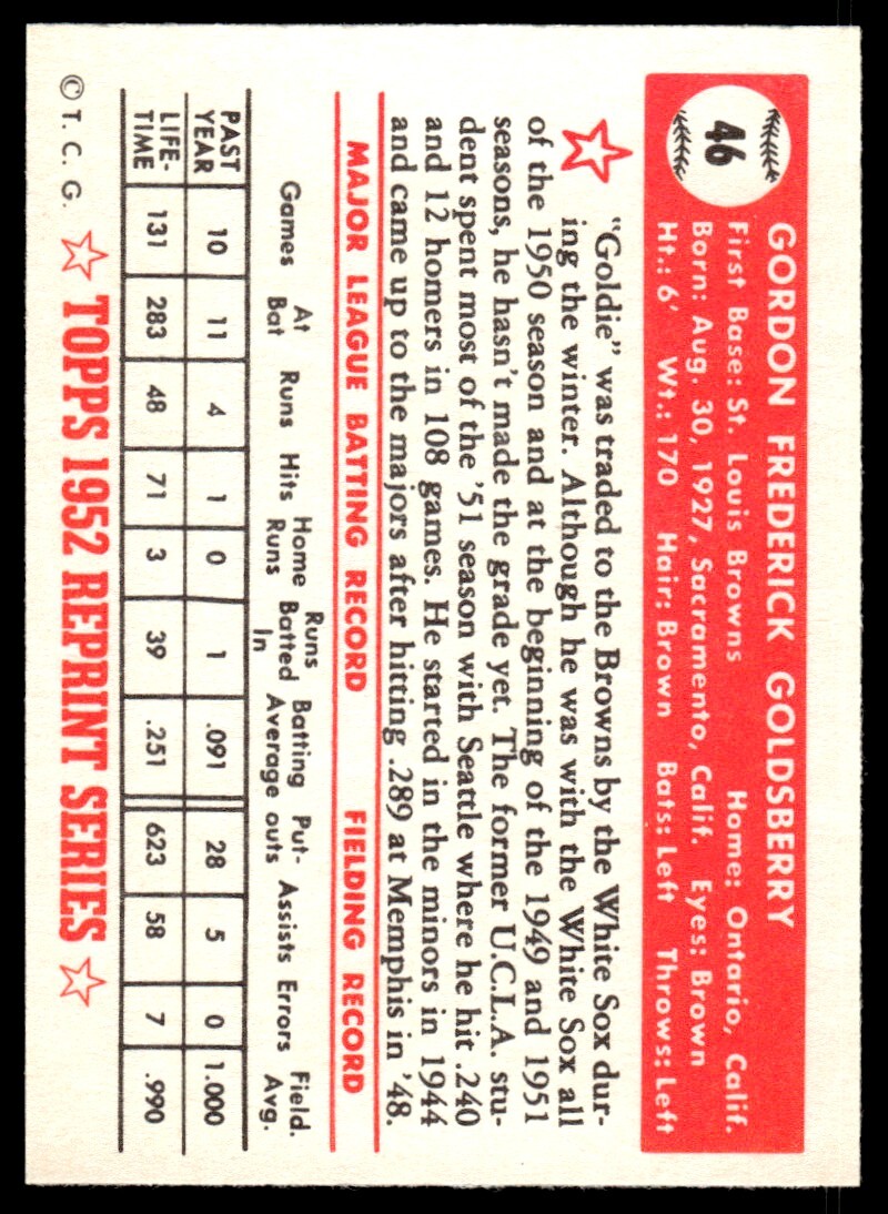 1983 Topps 1952 Reprint Series Gordon Goldsberry NMMT COND St. Louis ...