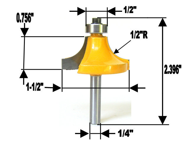 1pc 1/4" Sh 1/2" Radius 1-1/2" Cutting Diameter Round Over Router Bit ...