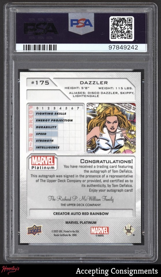 2023 UD Marvel Platinum Red Rainbow Autograph #175 Tom DeFalco AUTO PSA ...