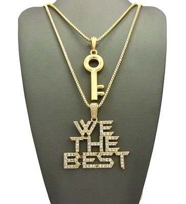 Hip Hop Pave We the Best, Key Pendant 24", 30" Box Chain 2 Necklace Set ...