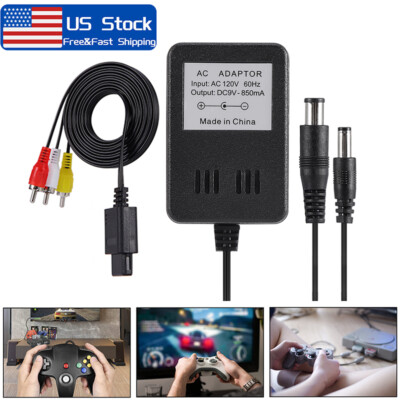 AC Adapter Power Cord & RCA AV Cable Bundle For SNES Super Nintendo ...