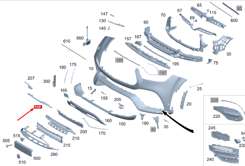 MERCEDES-BENZ GLE W167 Front Bumper Center Lower Grille A1678858902 NEW ...