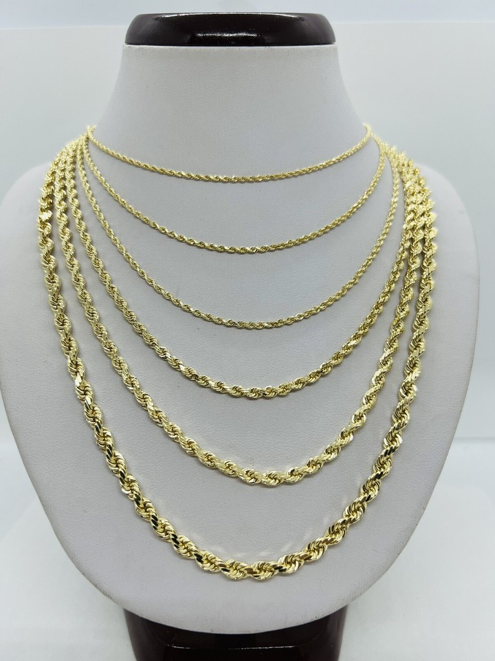 14k gold solid rope chain necklace men's women's 1.5mm - 5mm 16" - 30 ...