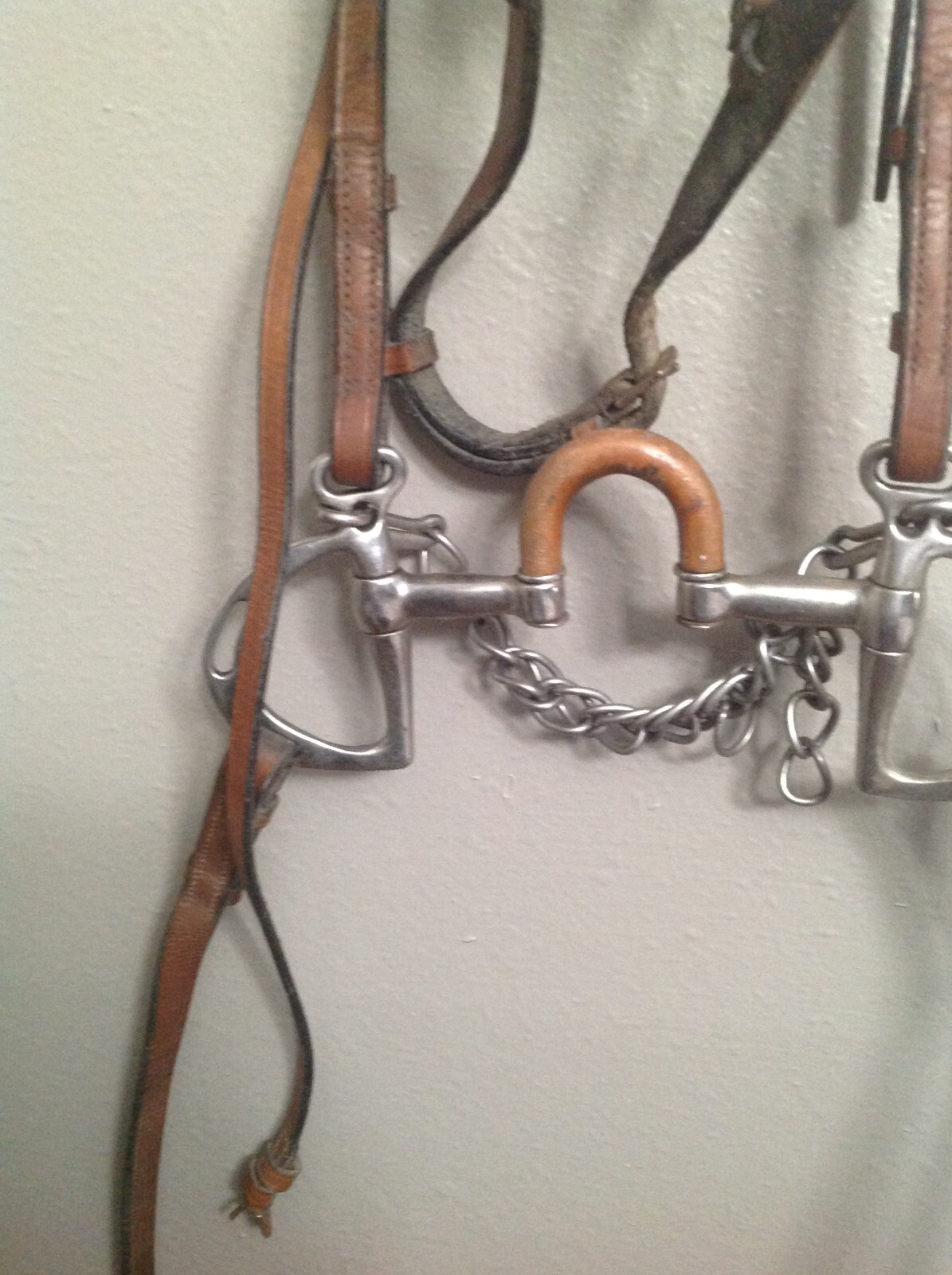 Light Oil Horse English Bridle with copper port chain bit 5" hinge ...