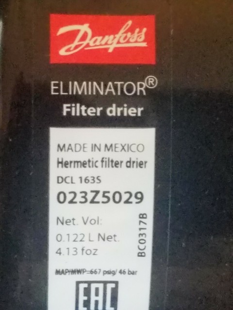 Danfoss Eliminator Hermetic Filter Drier 023Z5029 DCL 163s for sale ...