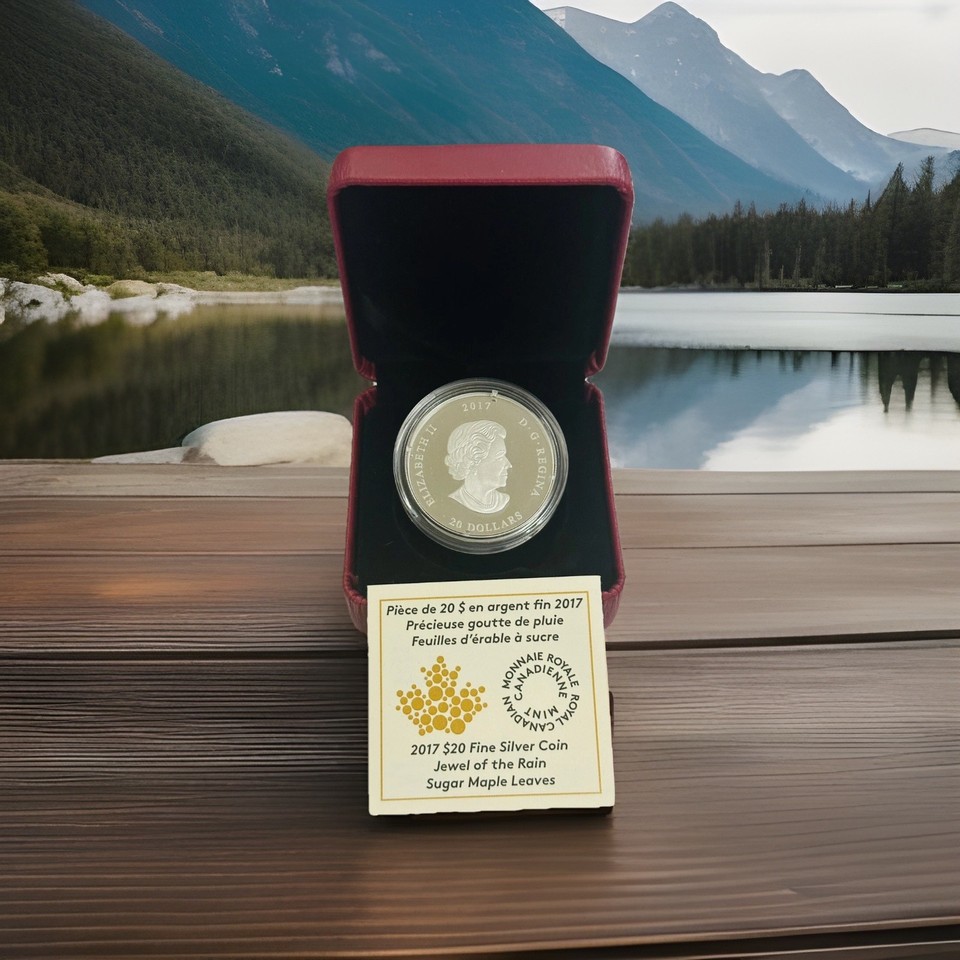 2017 Canada $20 Fine Silver Jewel of the Rain Sugar Maple Leaves Coin W ...
